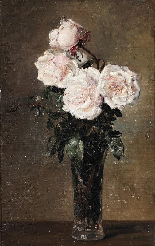Danish School, 19th Century | Still life with pink roses in a glass vase (Circa 1900) | MutualArt