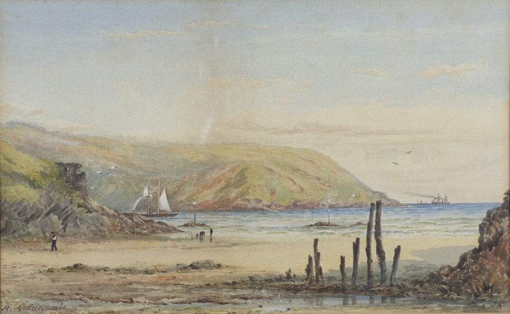 Henry A. Luscombe | West Country coastal scene with figures and ships ...