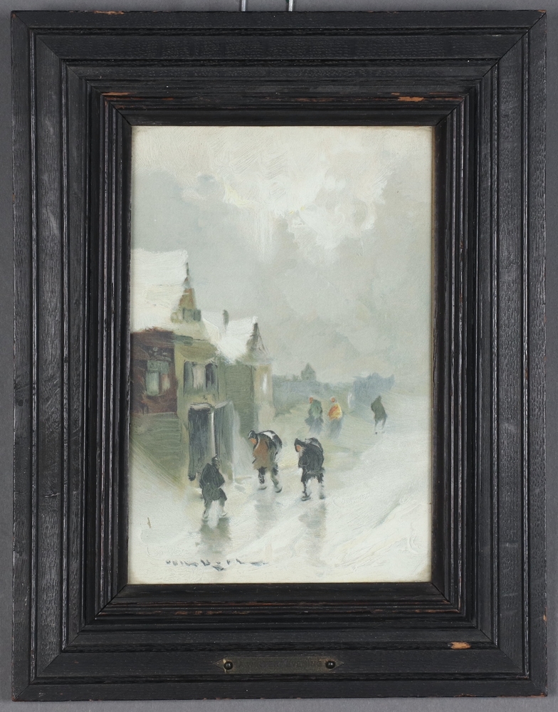 Edwardian School | snowy street scene with figures | MutualArt