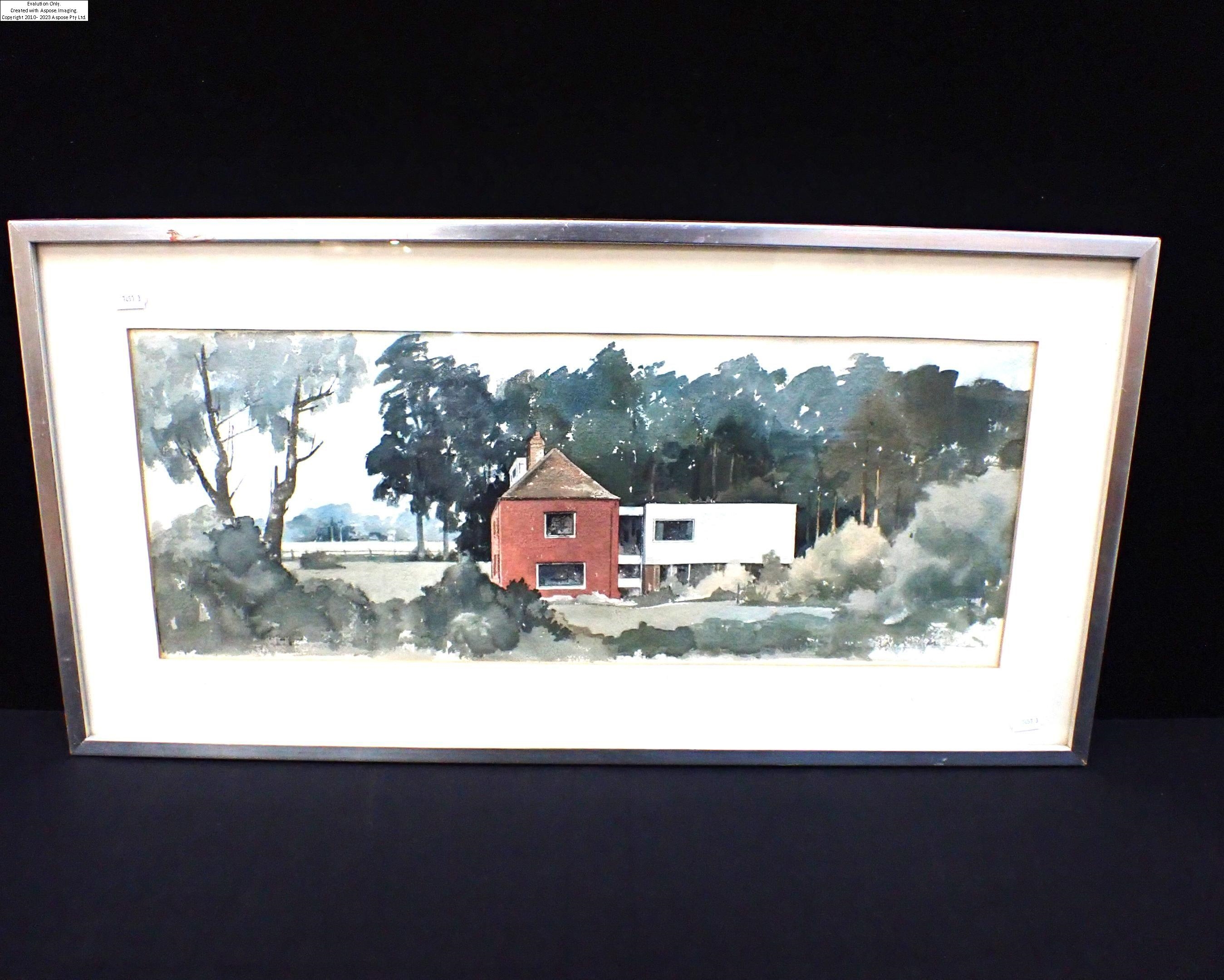 Philip Nunan | 1970 watercolour of a modern house in Kent | MutualArt