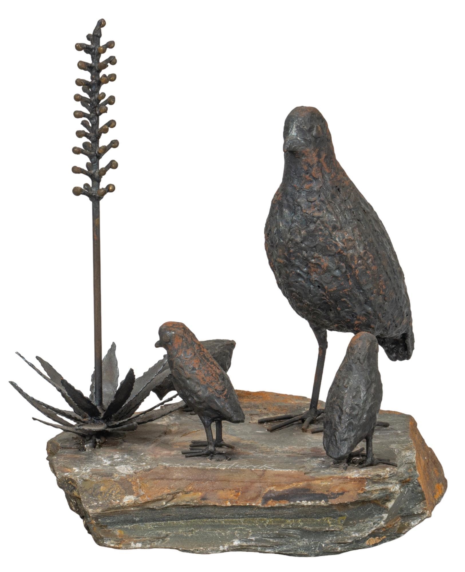 Siggi Munk | Quail With Chicks Bronze Sculpture | MutualArt