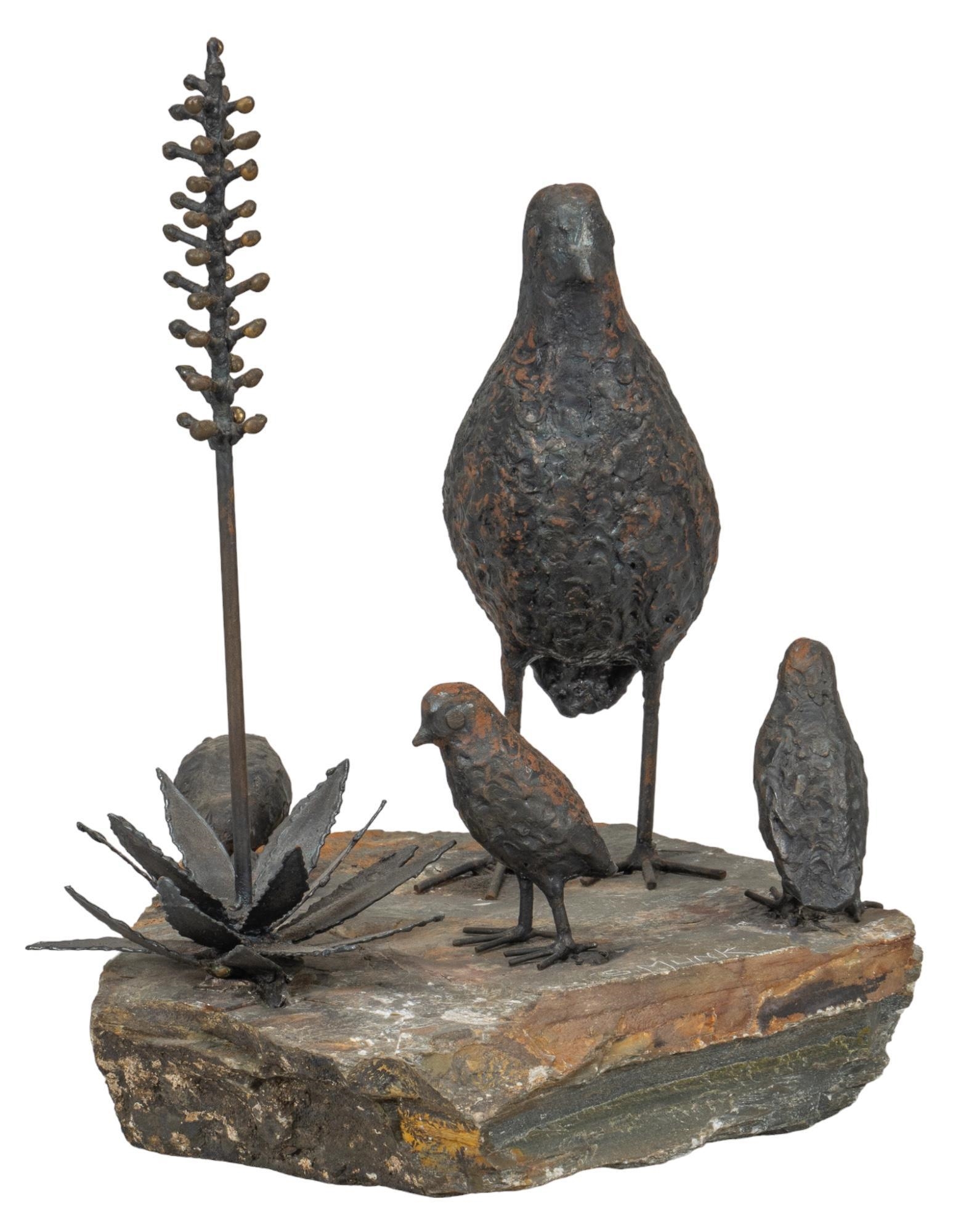 Siggi Munk | Quail With Chicks Bronze Sculpture | MutualArt