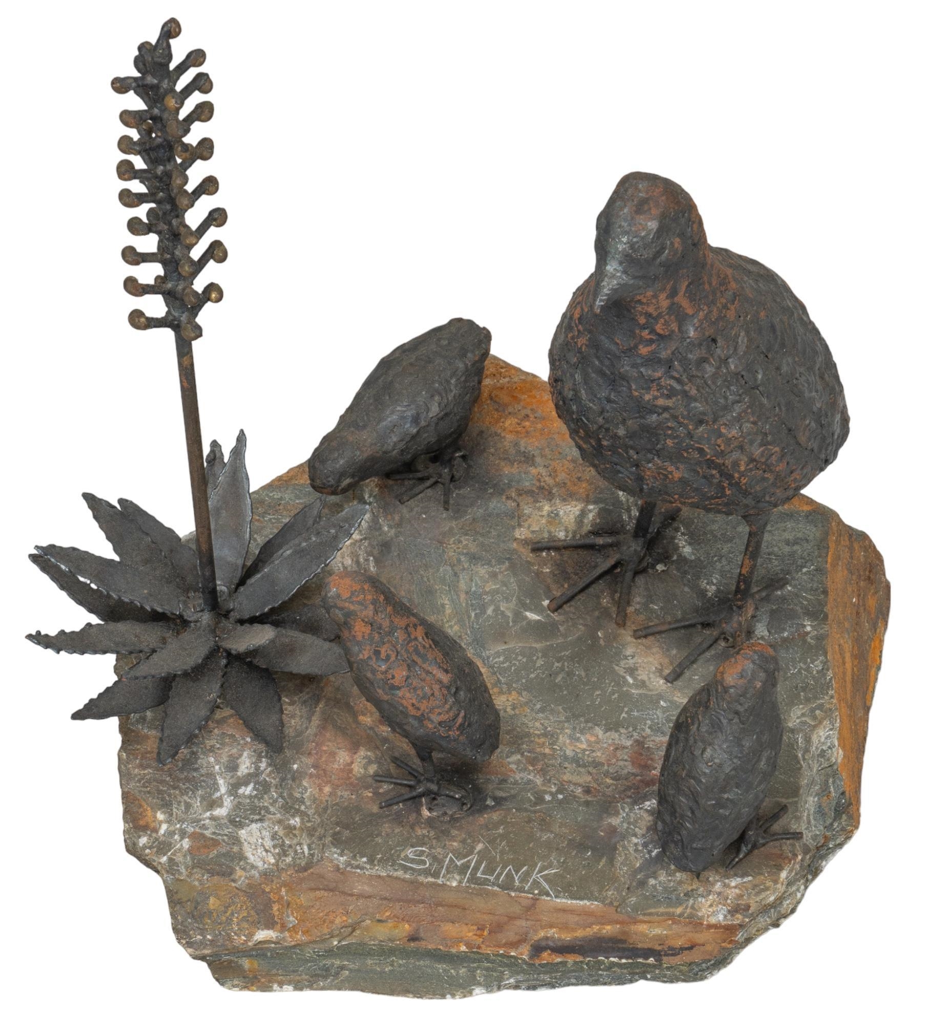 Siggi Munk | Quail With Chicks Bronze Sculpture | MutualArt