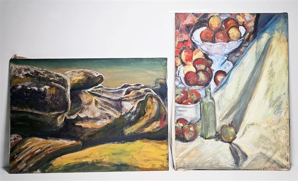 Unknown | ARTIST UNKNOWN ( 2 works) Landscape and STill Life, oil on ...
