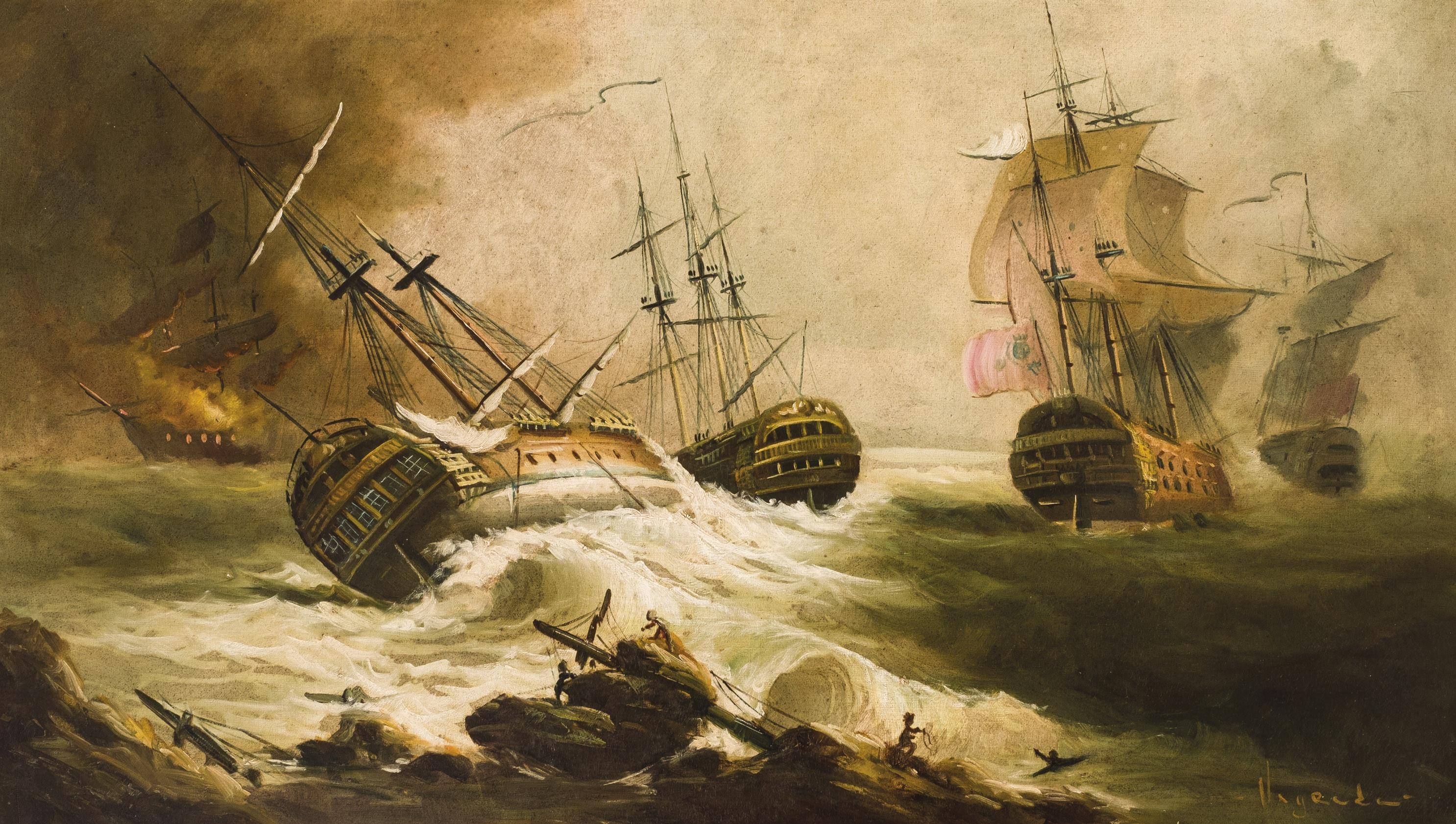 Spanish School, 19th Century | Batalla naval | MutualArt