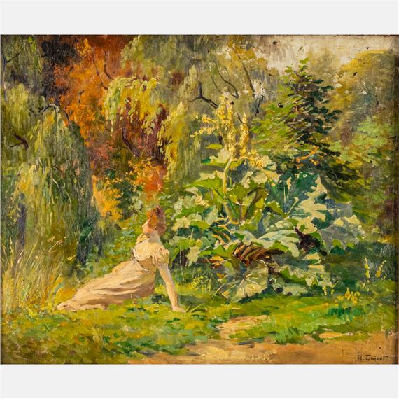 Antoine Auguste Thivet | Maiden in a Garden | MutualArt