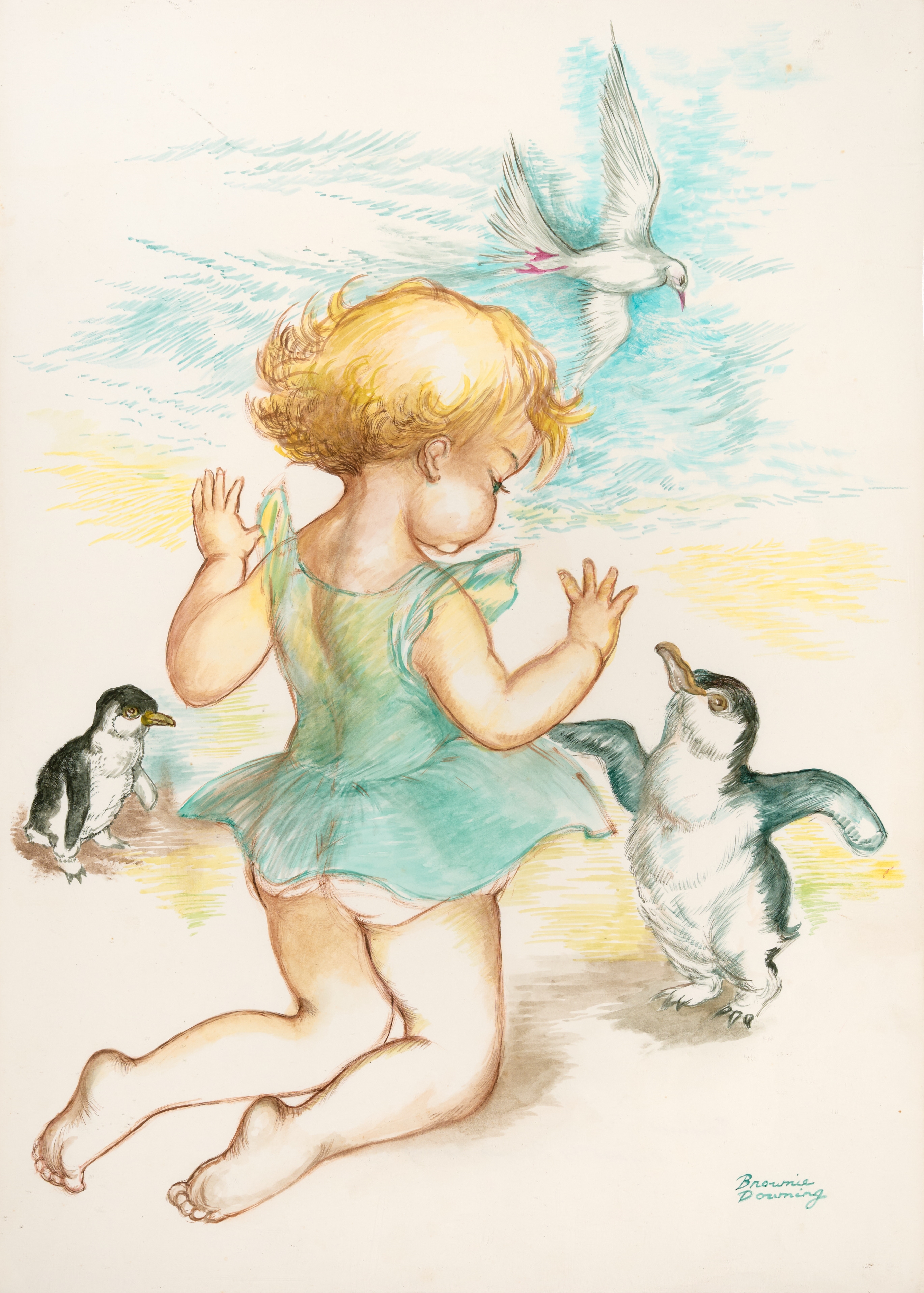 Brownie Downing | Young Girl with Fairy Penguins | MutualArt