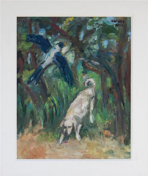 Harald Metzkes | Hund und Krähe (2023) | MutualArt