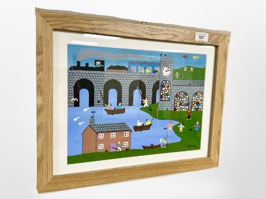 Gordon Barker | Figures by a bridge and in boats | MutualArt