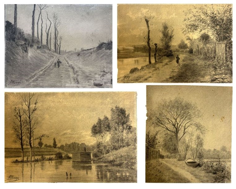 Auguste Allonge | Auguste ALLONGE (1833-1898) Four charcoals... - Lot ...