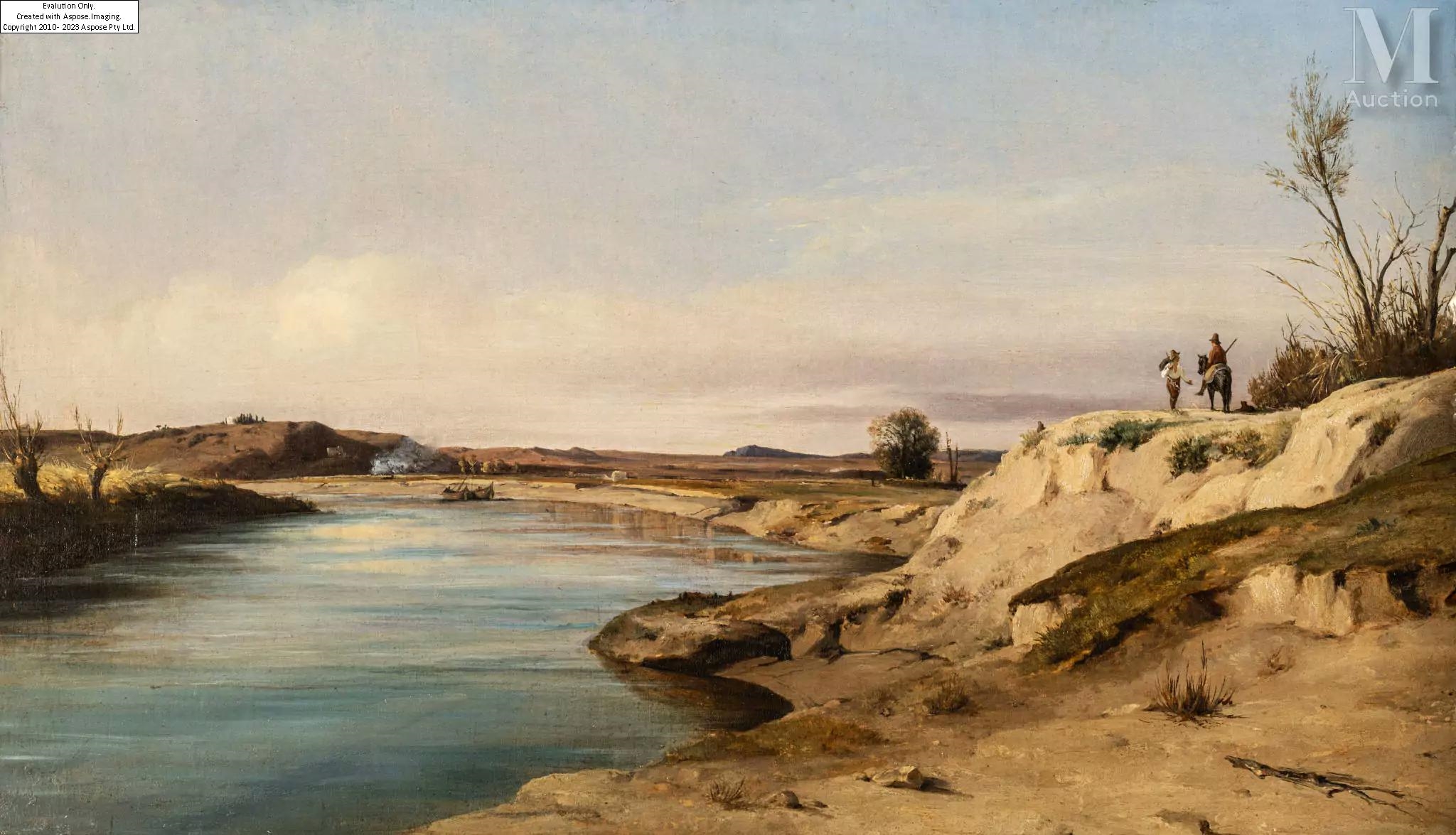 French School, 19th Century | Vue animée d'un cavalier et personnage ...