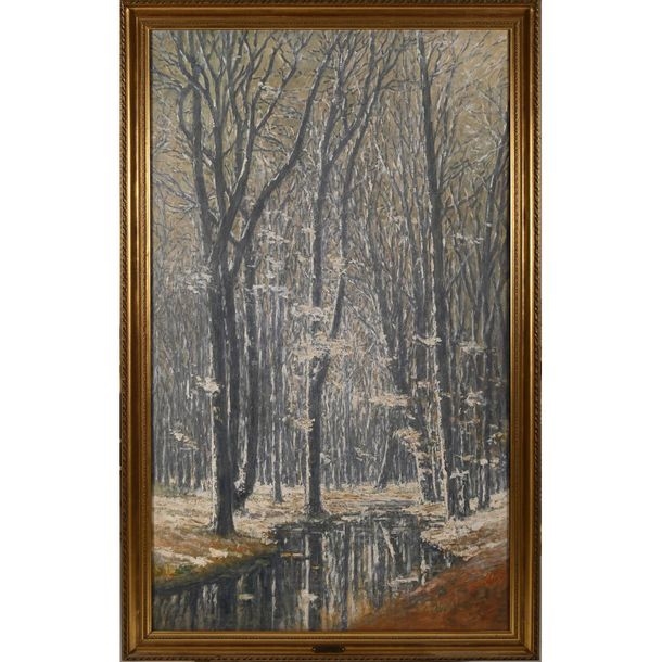 Alexandre Félix Leleu | Winter Forest Landscape with Stream | MutualArt