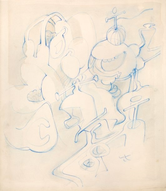 Roberto Matta | Composition Blue pencil drawing | MutualArt