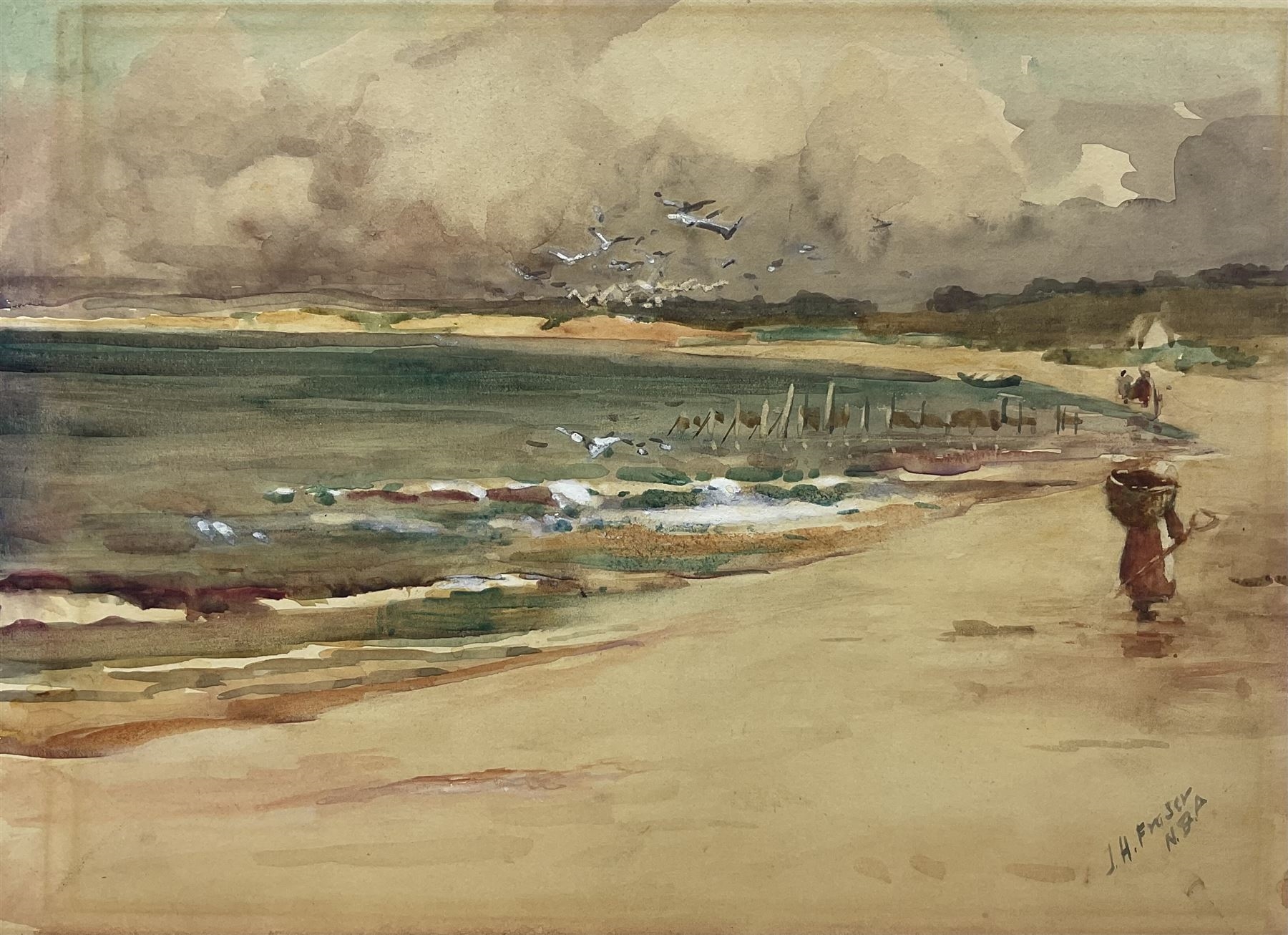 J. H. Fraser | Collecting Cockles on the Beach | MutualArt