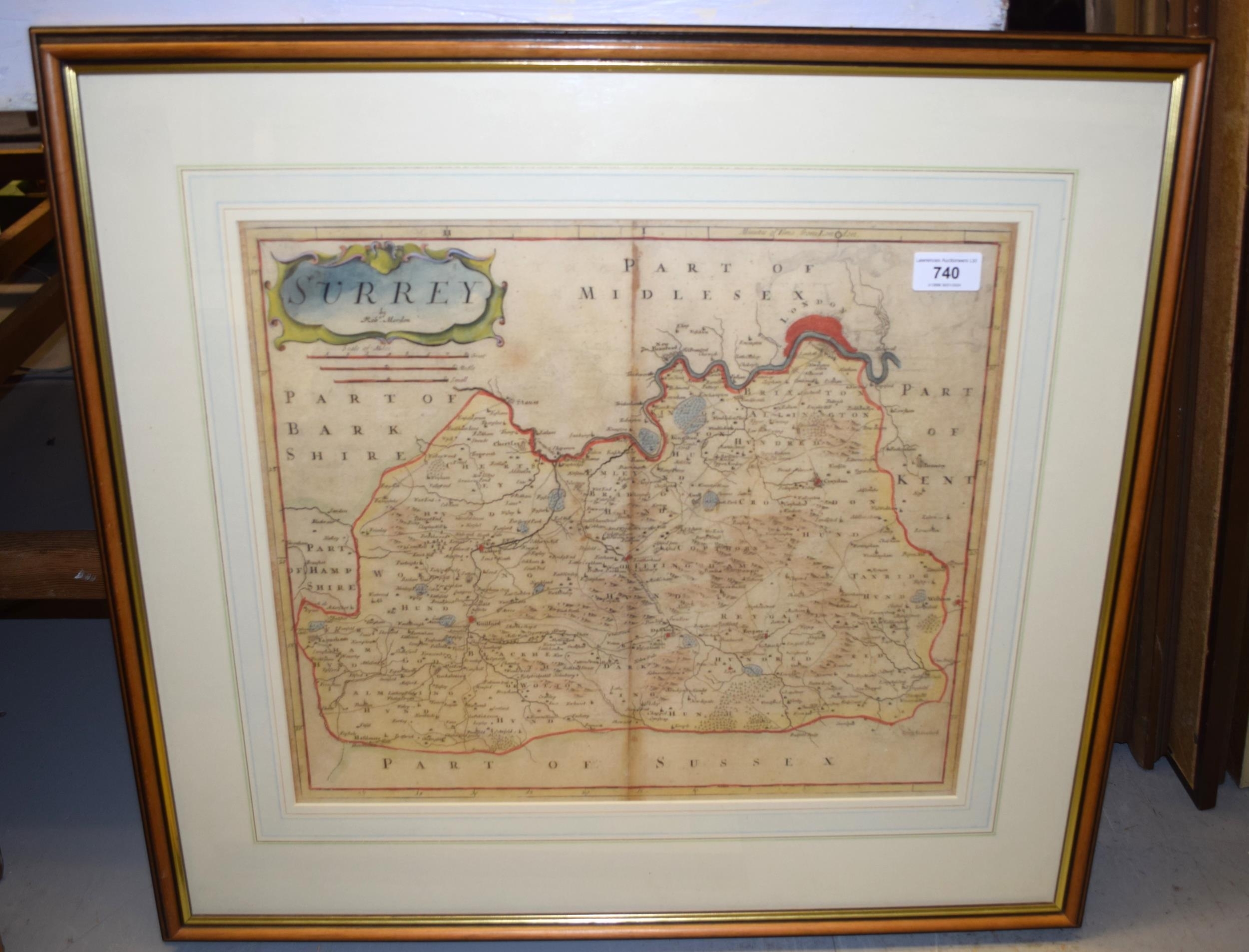 Robert Morden | antique hand coloured map of Surrey | MutualArt
