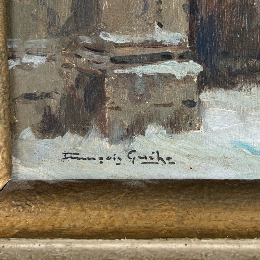 François Gueho | Portail d'une église bretonne sous la neige | MutualArt