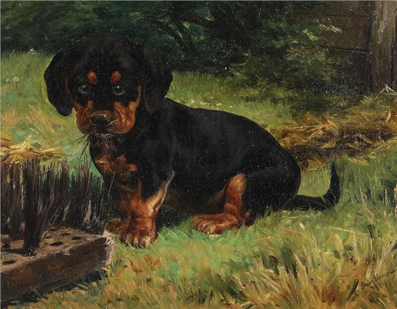 Simon Simonsen | A dachshund puppie (1884) | MutualArt