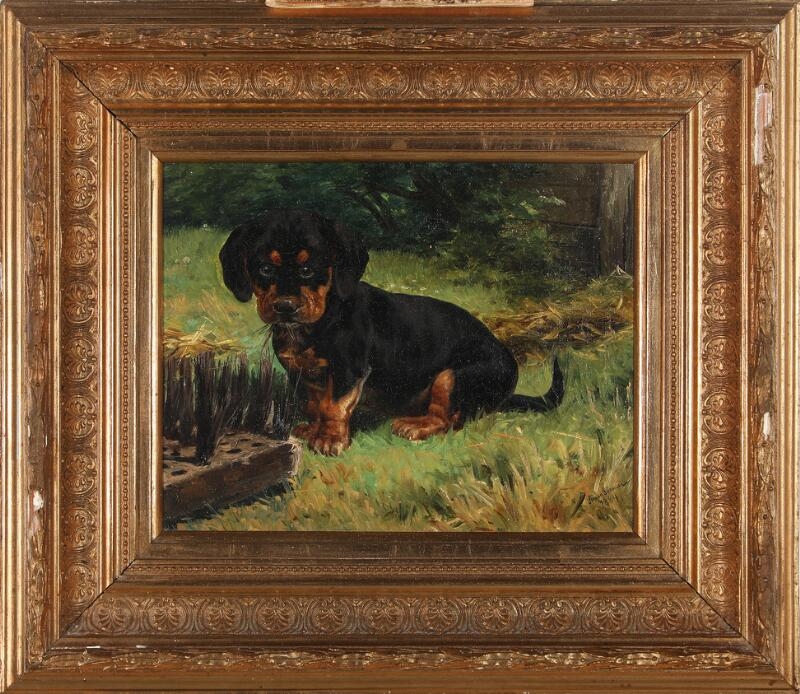 Simon Simonsen | A dachshund puppie (1884) | MutualArt