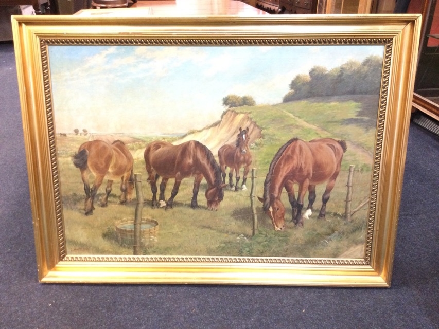 Carl Hertz | Danish landscape with horses by fence (1928) | MutualArt