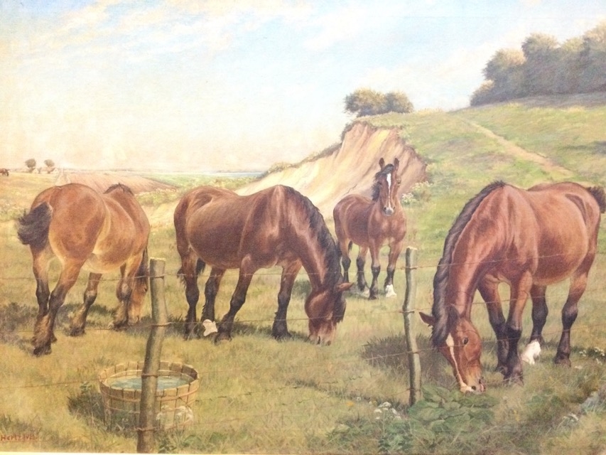 Carl Hertz | Danish landscape with horses by fence (1928) | MutualArt