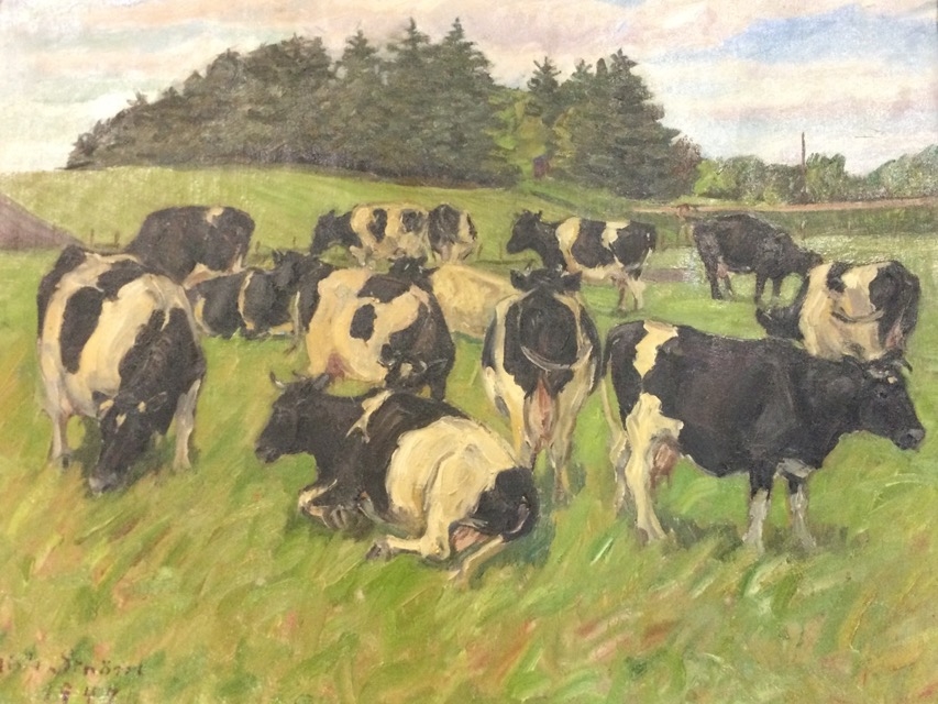 Niels Strom | landscape with herd of Friesian cows (1947) | MutualArt