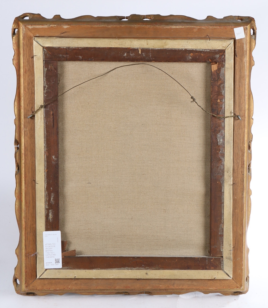 George Vincent | 1831) CATTLE AND CHICKENS BEFORE A COTTAGE. | MutualArt