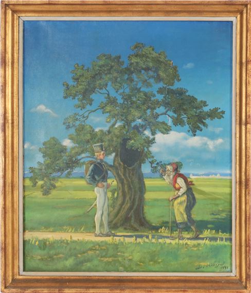 Bror Gustaf Hillgren | Landsväg med soldat och gumma (1941) | MutualArt