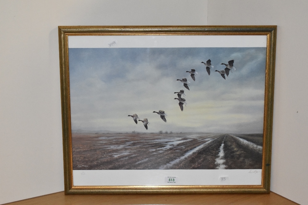 Ian Phipps | Wildfowl flying over a saltmarsh | MutualArt