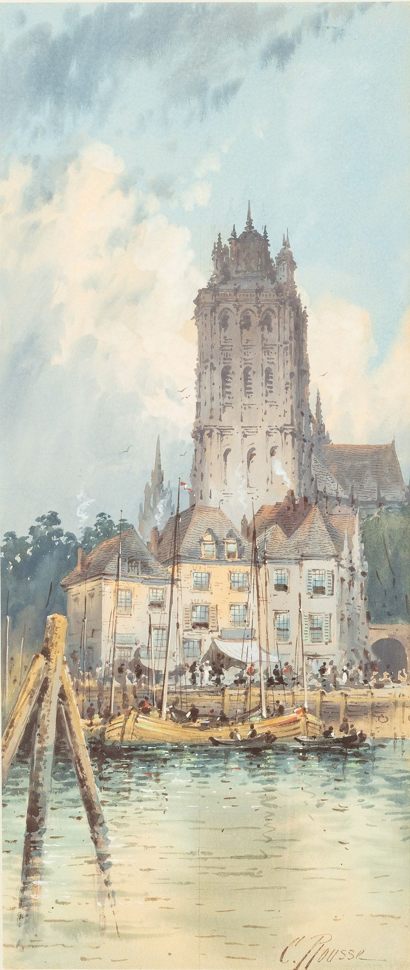 Charles Rousse | Charles Rousse (British, 19th C.), Canal Scene, W/C ...