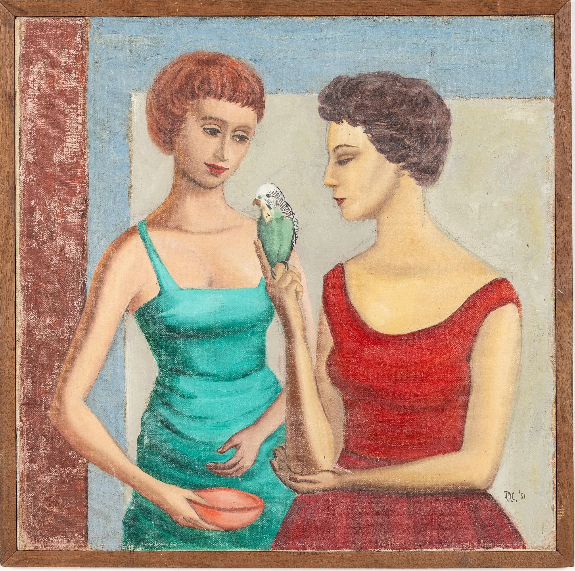 Jane Downs Carter | Jane Downes Carter, Women with Parakeet, 1951, O/C ...
