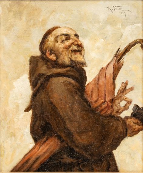 Francesco Netti | Monk with Parasol And Pinch of Snuff | MutualArt