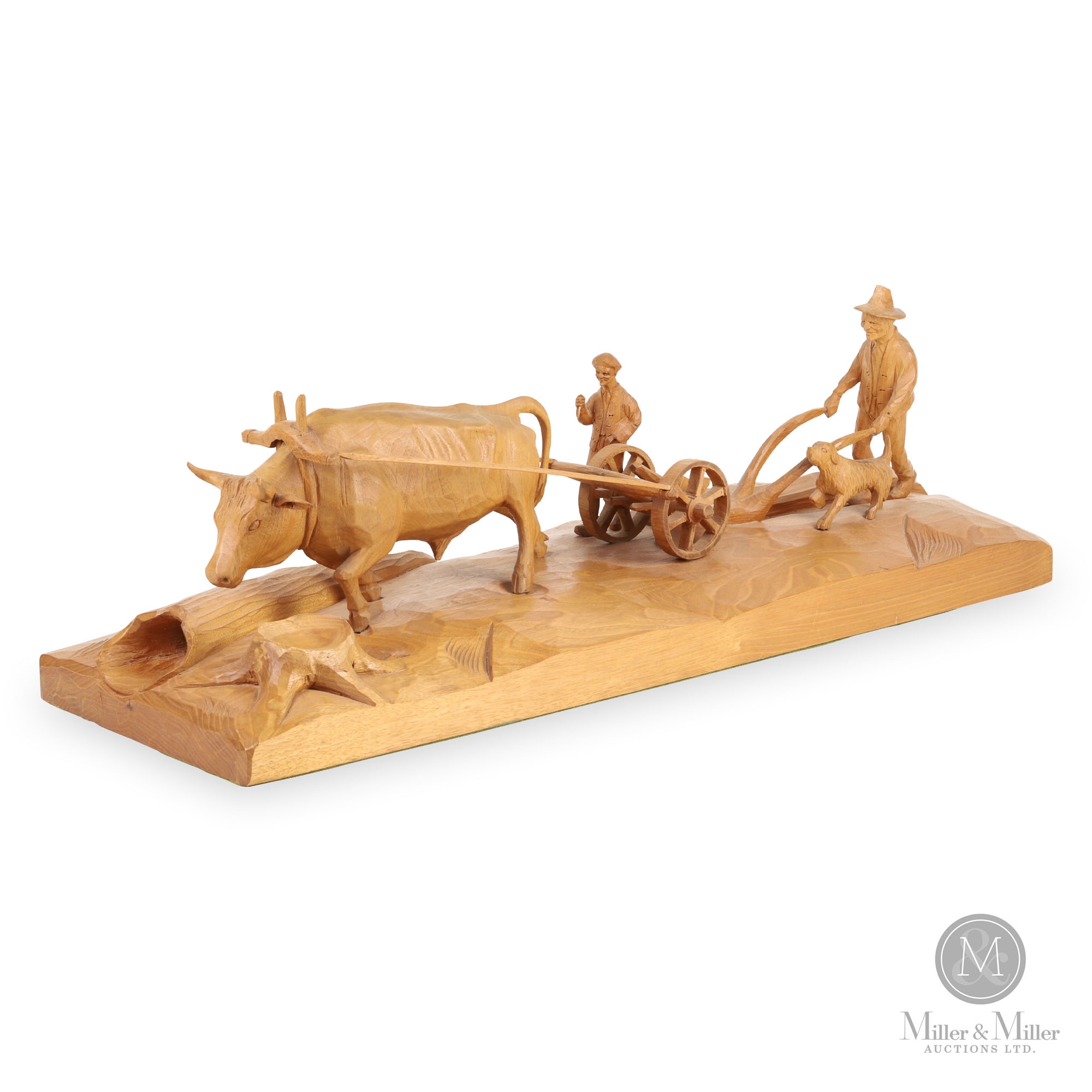 André Dubé | Andre Dubé carving of oxen with plow | MutualArt