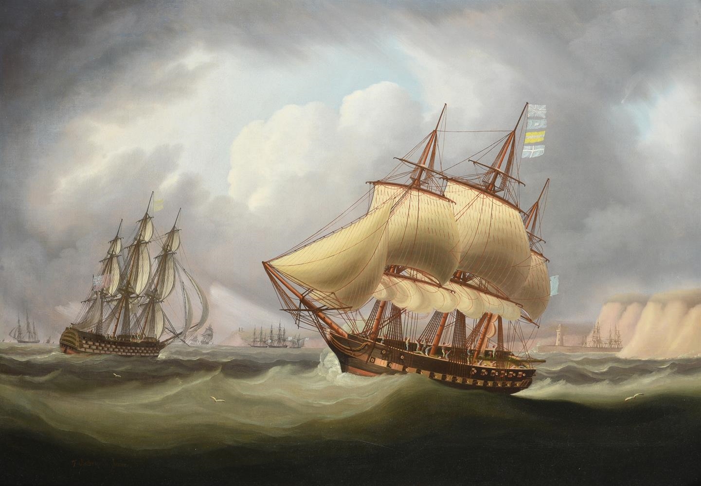 Thomas Buttersworth | A FIFTH RATE FRIGATE SIGNALLING TO A SHIP OF THE ...