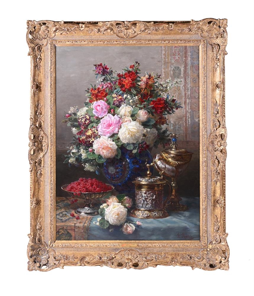 Jean-Baptiste Robie | STILL LIFE OF FLOWERS AND SILVER VESSELS | MutualArt