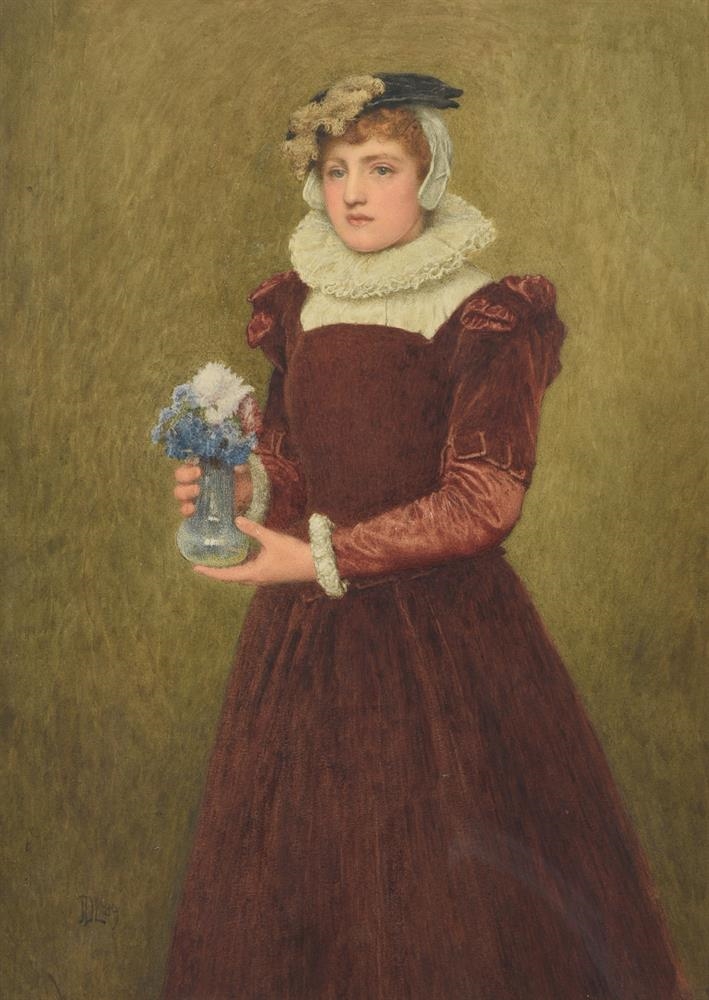 James Dromgole Linton | YOUNG GIRL WITH A VASE OF FLOWERS (1889 ...