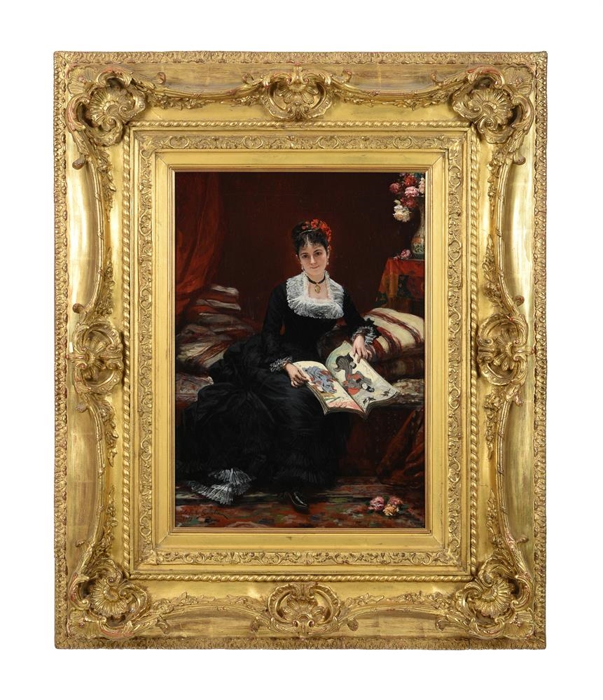 Jules Émile Saintin | AN ELEGANT LADY LOOKING AT A BOOK OF JAPANESE ...