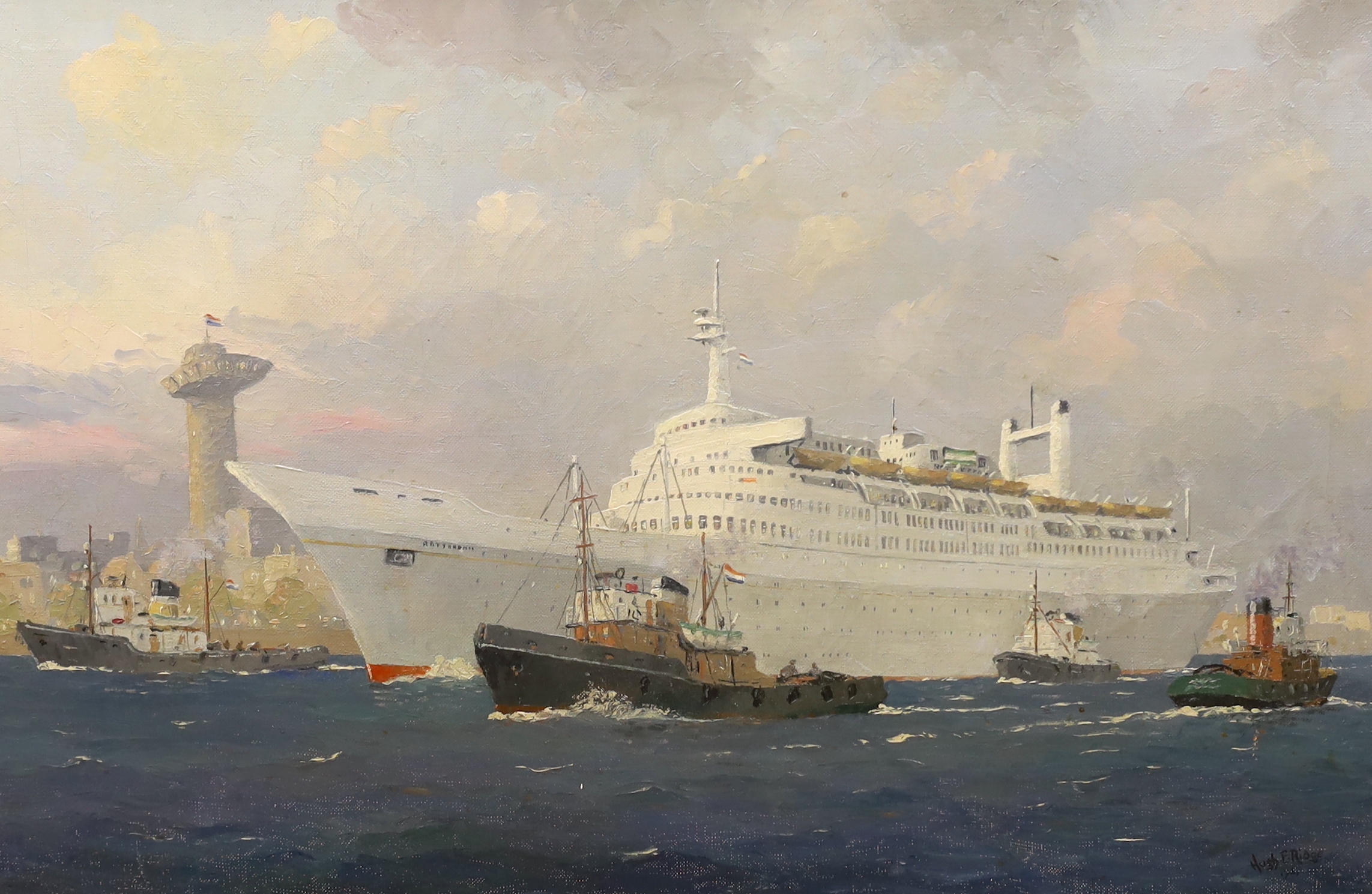 Hugh Edward Ridge | Shipping scene with cruise ship | MutualArt