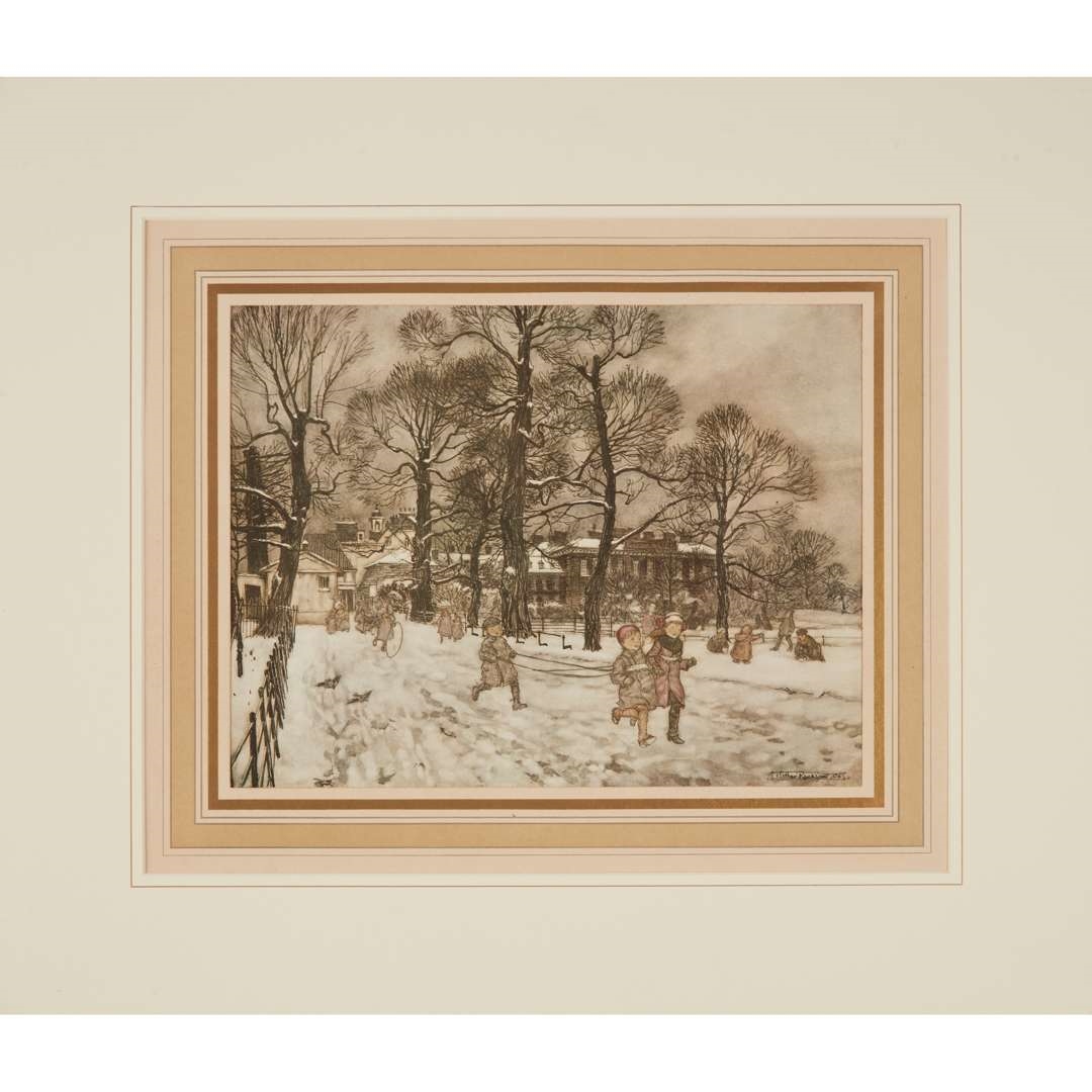 Arthur Rackham | Children playing in snow in Kensington Palace Gardens ...
