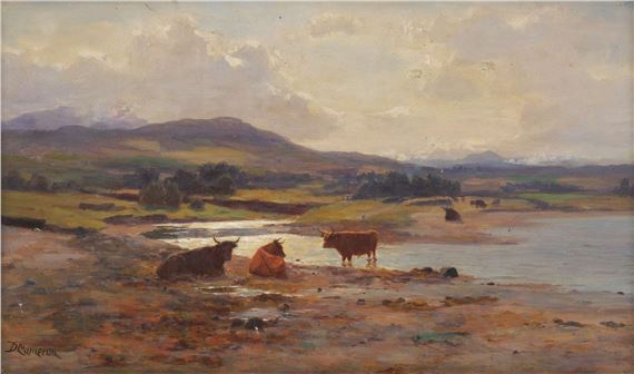 Duncan Cameron | HIGHLAND COWS BY THE LOCH | MutualArt