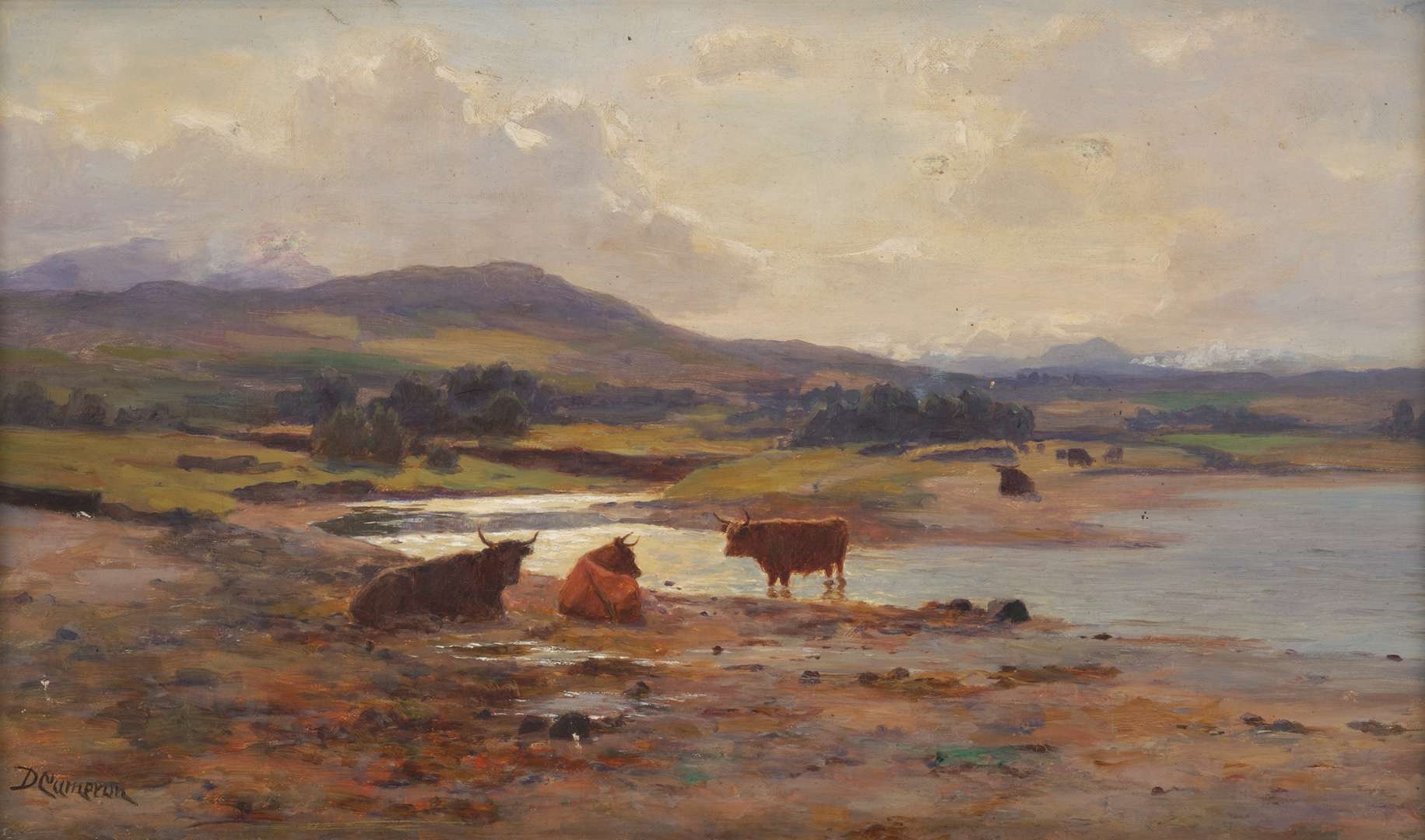 Duncan Cameron | HIGHLAND COWS BY THE LOCH | MutualArt