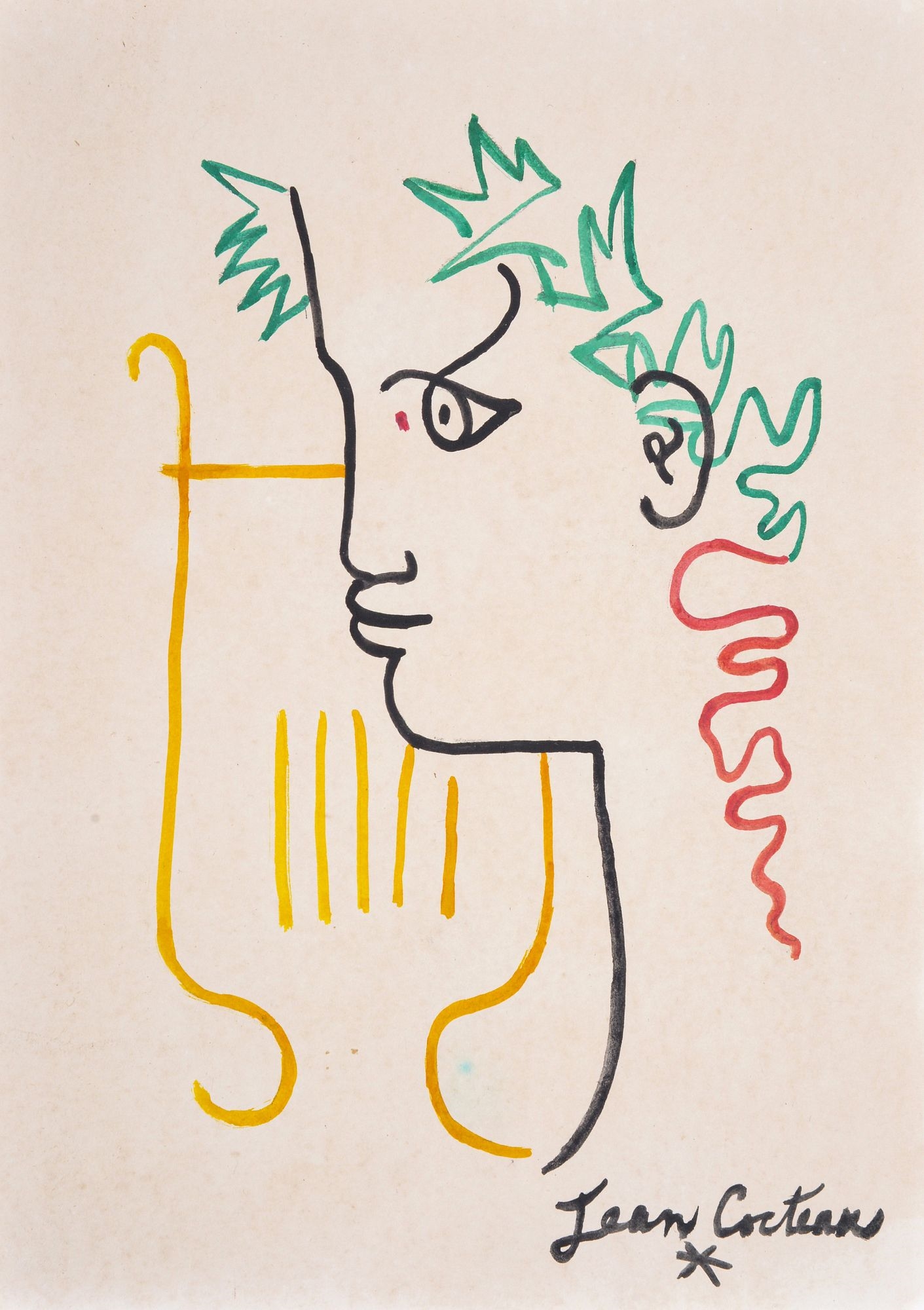 Jean Cocteau | Jean Cocteau Drawing, Portrait in Profile | MutualArt