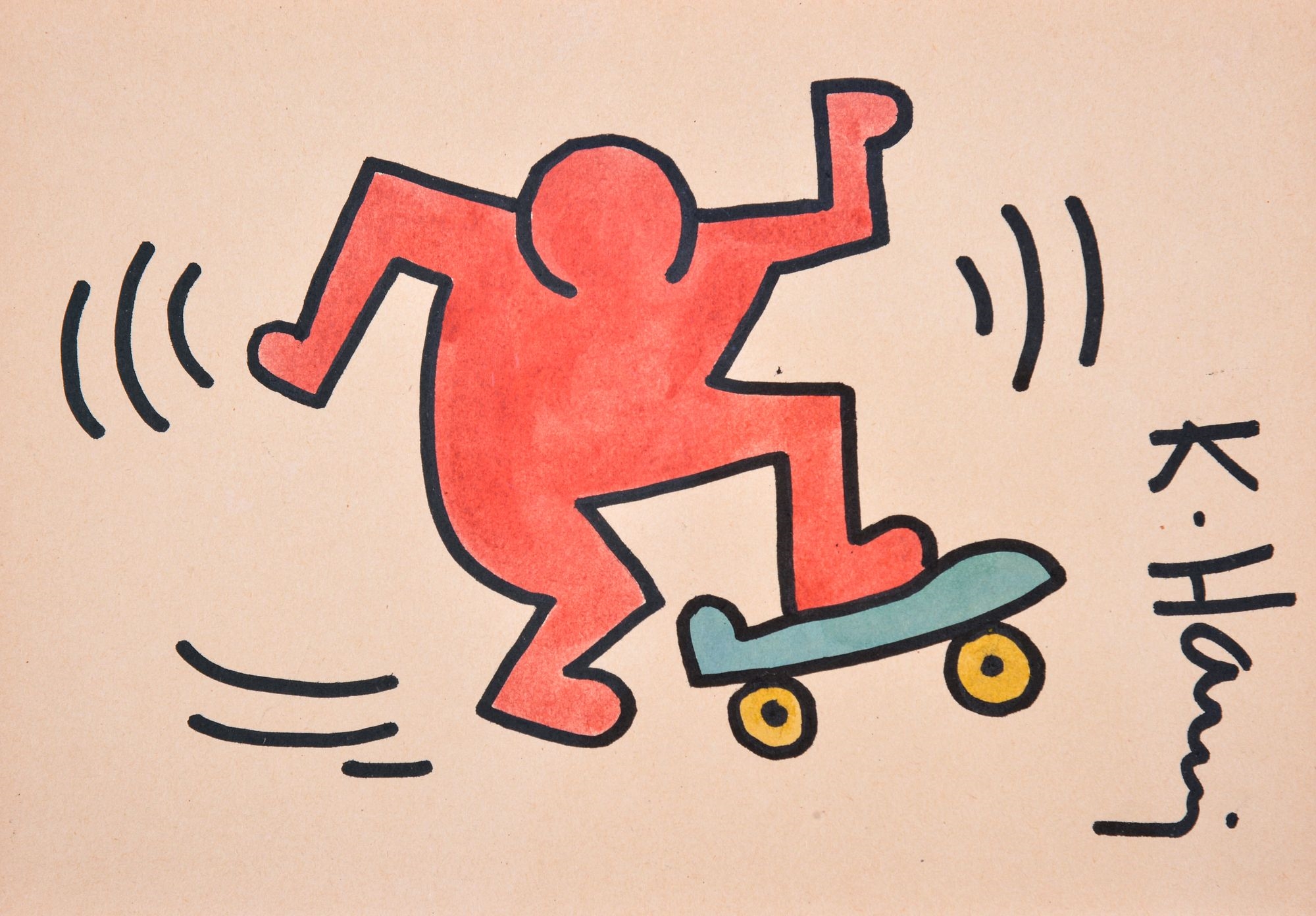 Keith Haring | Keith Haring Drawing, Skateboarding Figure | MutualArt