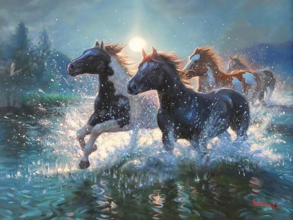 Mark Keathley | MARK KEATHLEY Horses in Moonlight Painting | MutualArt