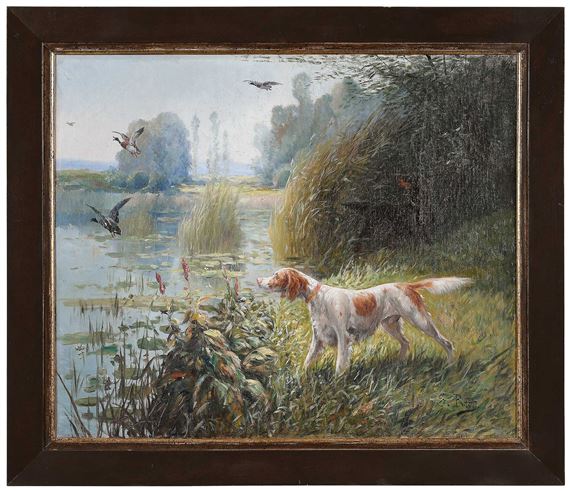 Eugene Petit | English Spaniel and a Gordon Setter Flushing Mallard ...