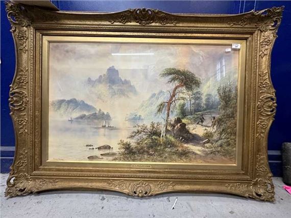 Aaron Edwin Penley | Lakeside scene with mountains beyond | MutualArt