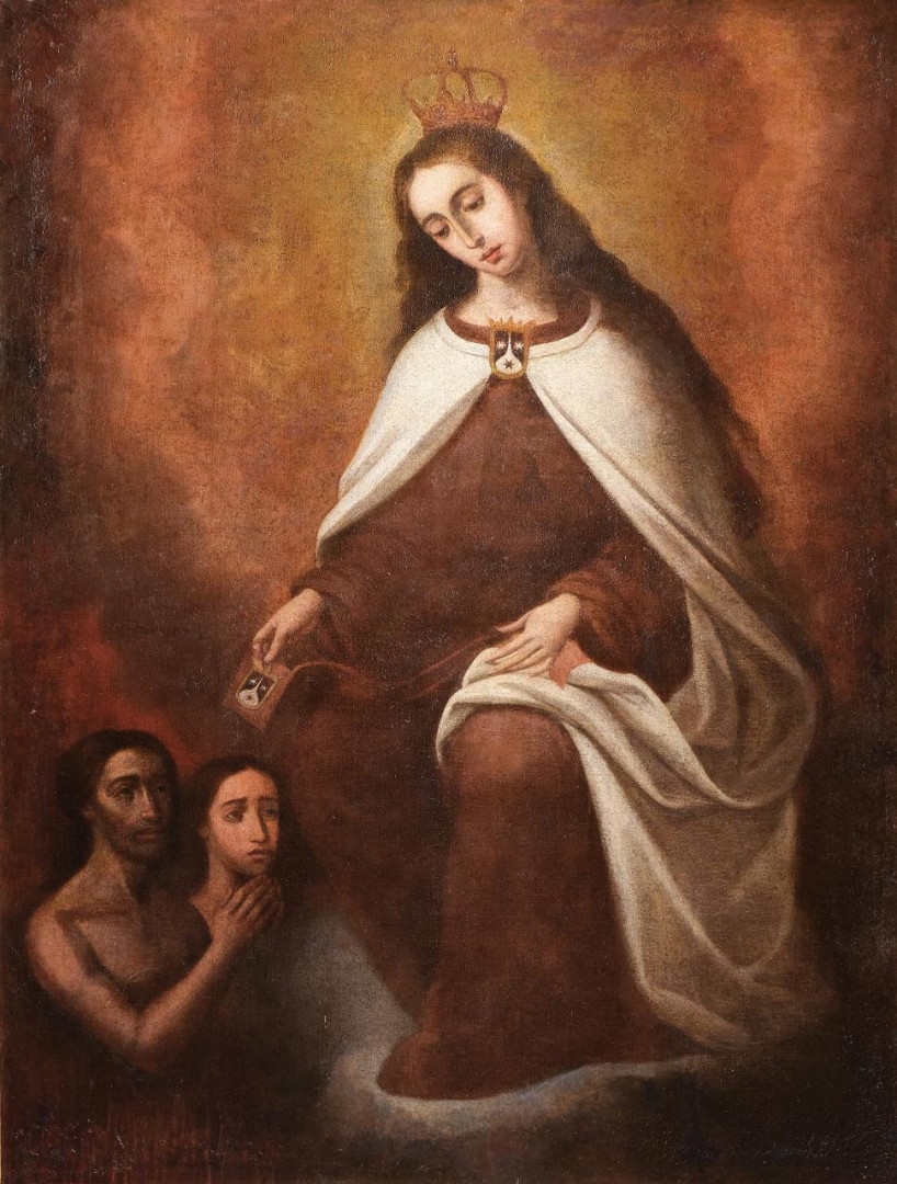 Sevillian School 17th Century Virgen Del Carmen Con Las Almas Del