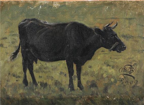 Otto Bache | Standing black cow (1909) | MutualArt