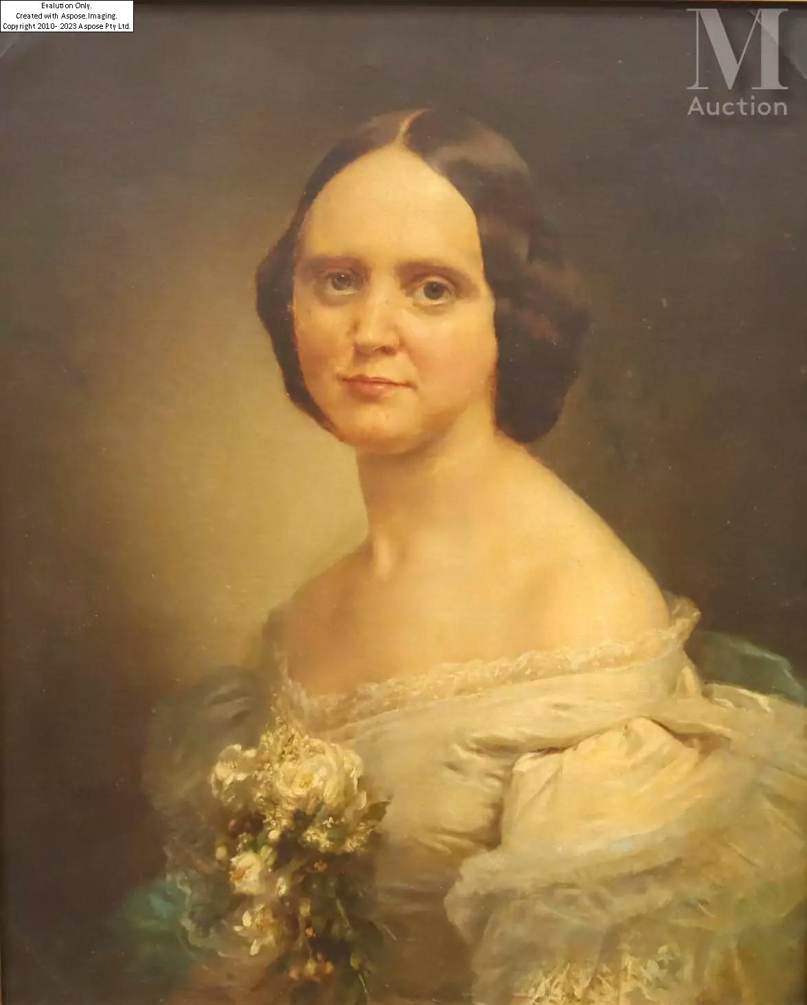 Constant Mayer | Portrait de femme à la robe blanche | MutualArt