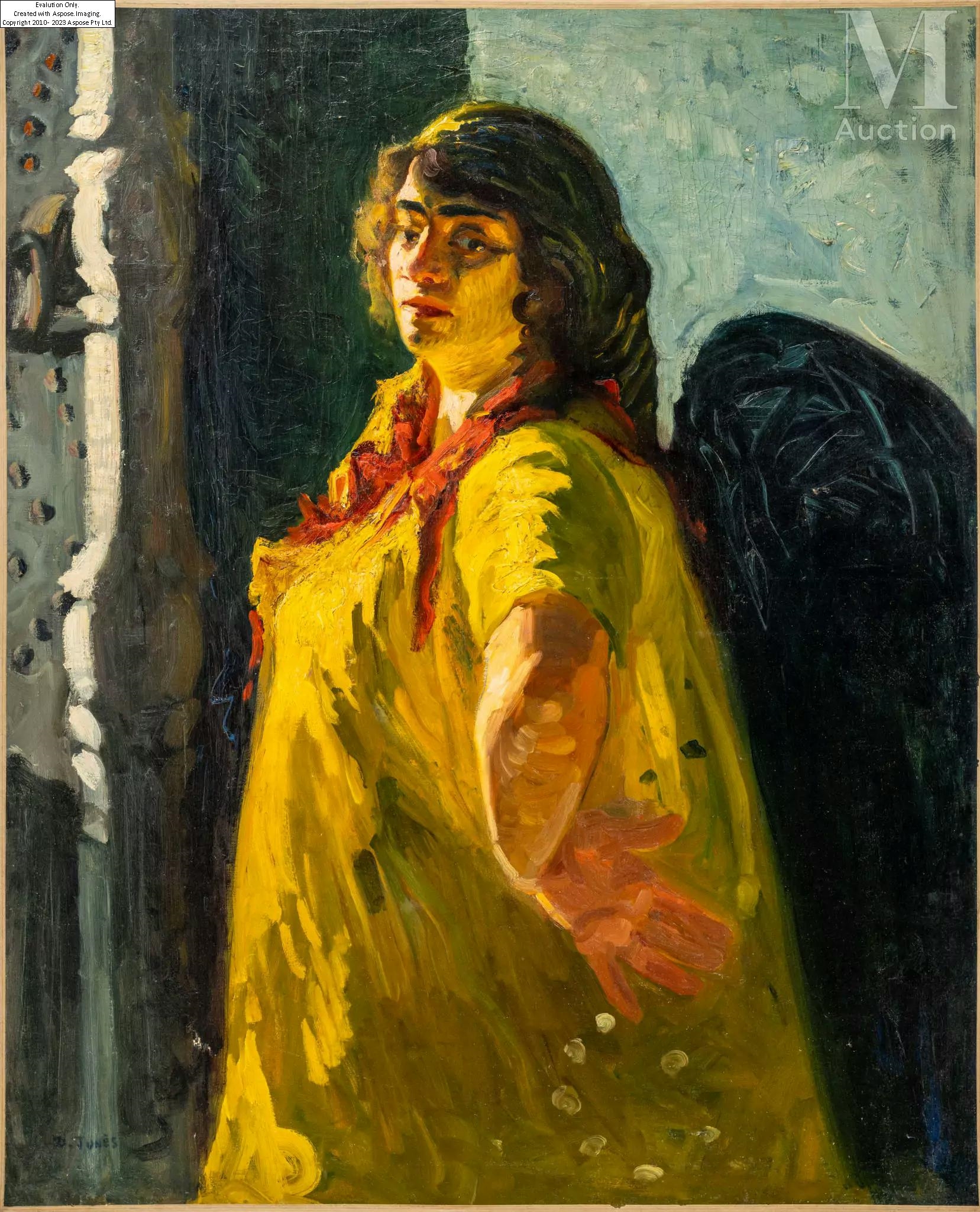 David Junes | Portrait de femme à la robe jaune | MutualArt