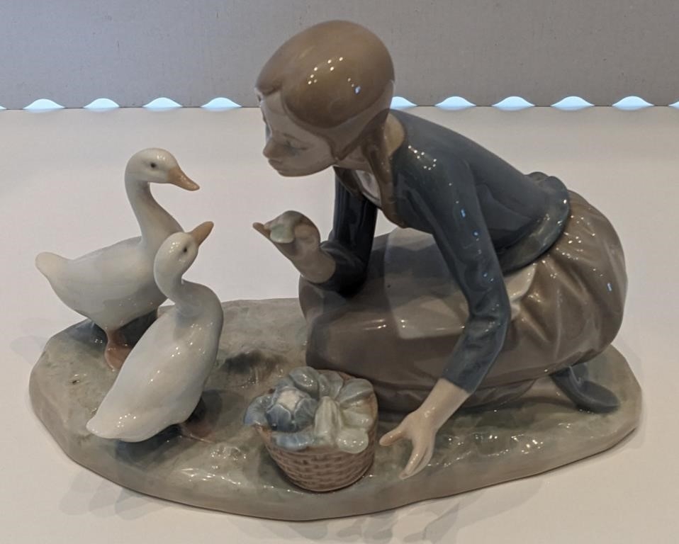 Lladro | LLADRO 4349 Girl Feeding Geese Porcelain Figurine | MutualArt